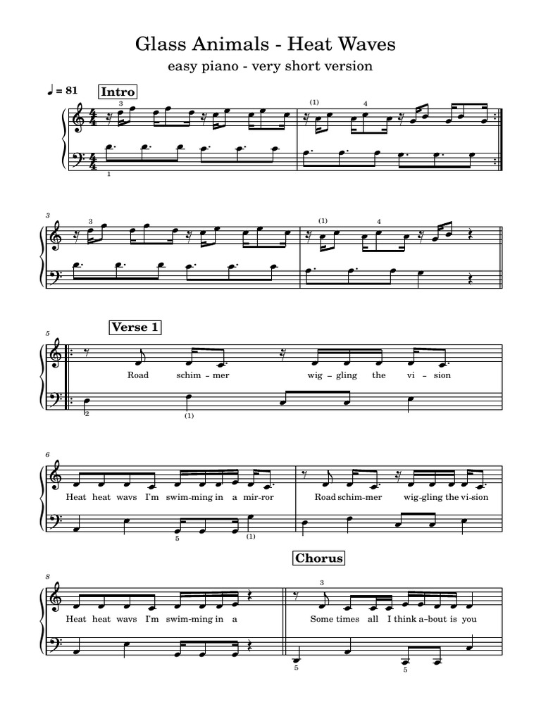 Easy Piano: Heat Waves by Glass Animals | PDF | Musical Forms