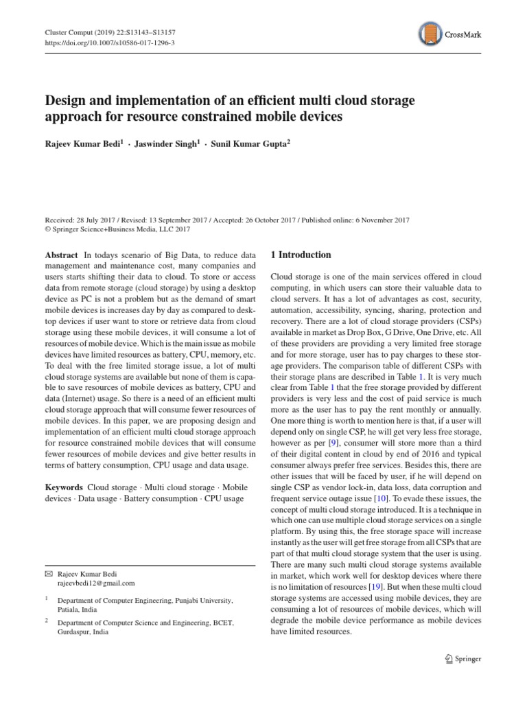 Design and Implementation of An Efficient Multi Cloud Storage Approach For Resource Constrained ...
