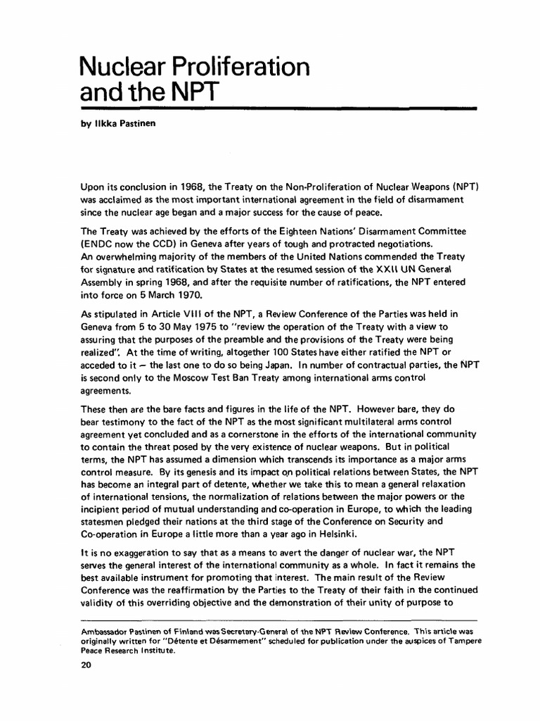 Nuclear Proliferation and The NPT | PDF | Treaty On The Non ...