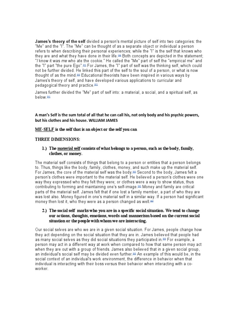 Understanding James's Theory of the Divided Self: The 'Me', 'I ...