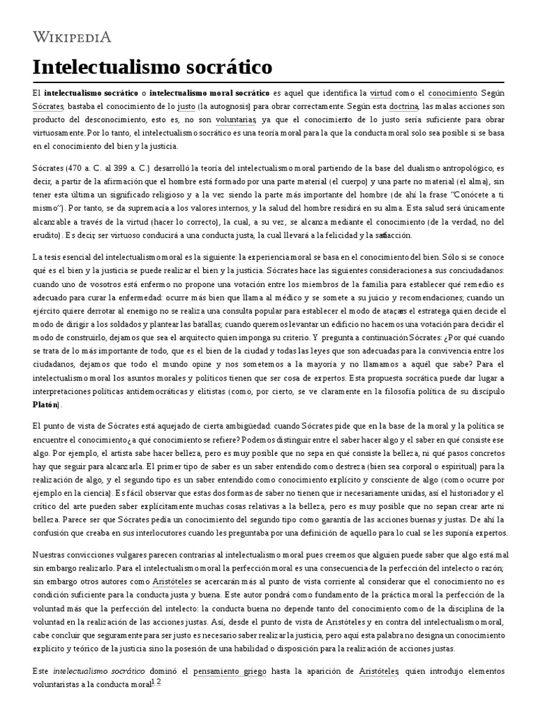 Wikipedia - Intelectualismo Socrático (April 2018) | PDF | Teorías ...