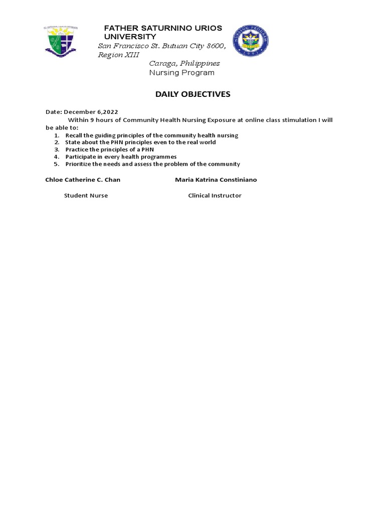 CHN Daily Objectives | PDF