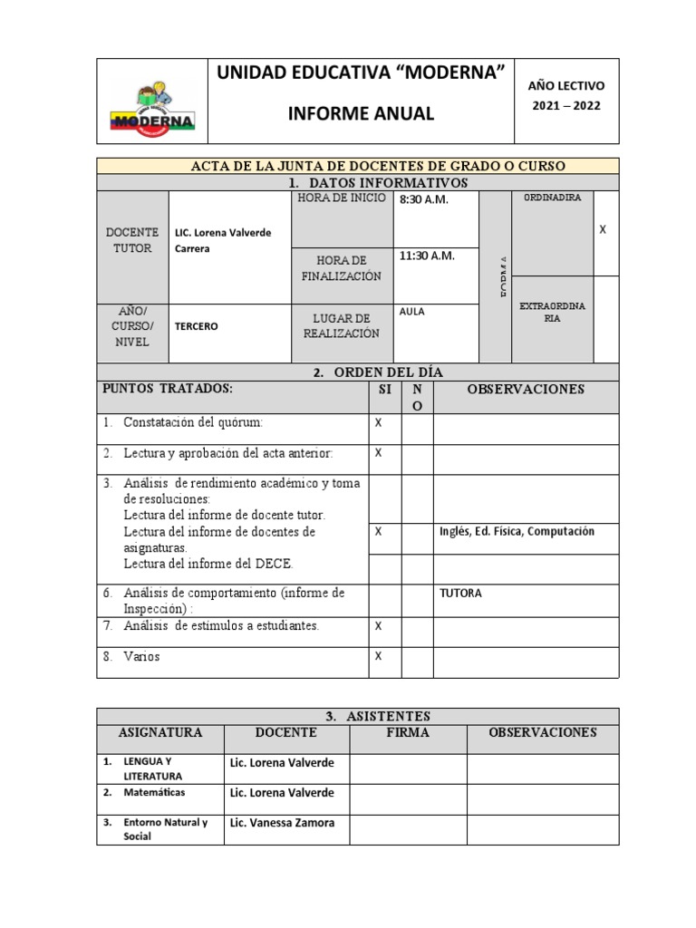 Informe Anual Tutorial | PDF | Maestros | Comunicación