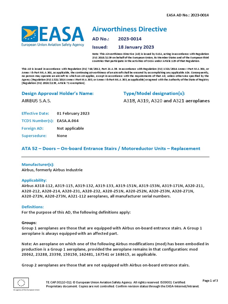 Easa Ad 2023-0014 1 | PDF