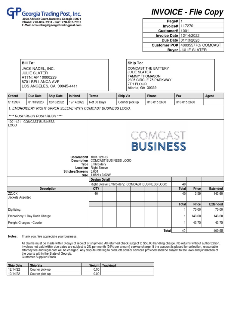 INVOICE - File Copy: Jack Nadel, Inc. Julie Slater ATTN: AP 10000229 ...