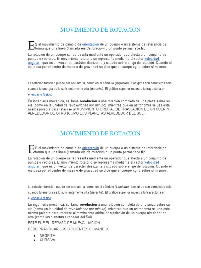 Movimiento de Rotaciòn Bianca Rendon Solis | PDF