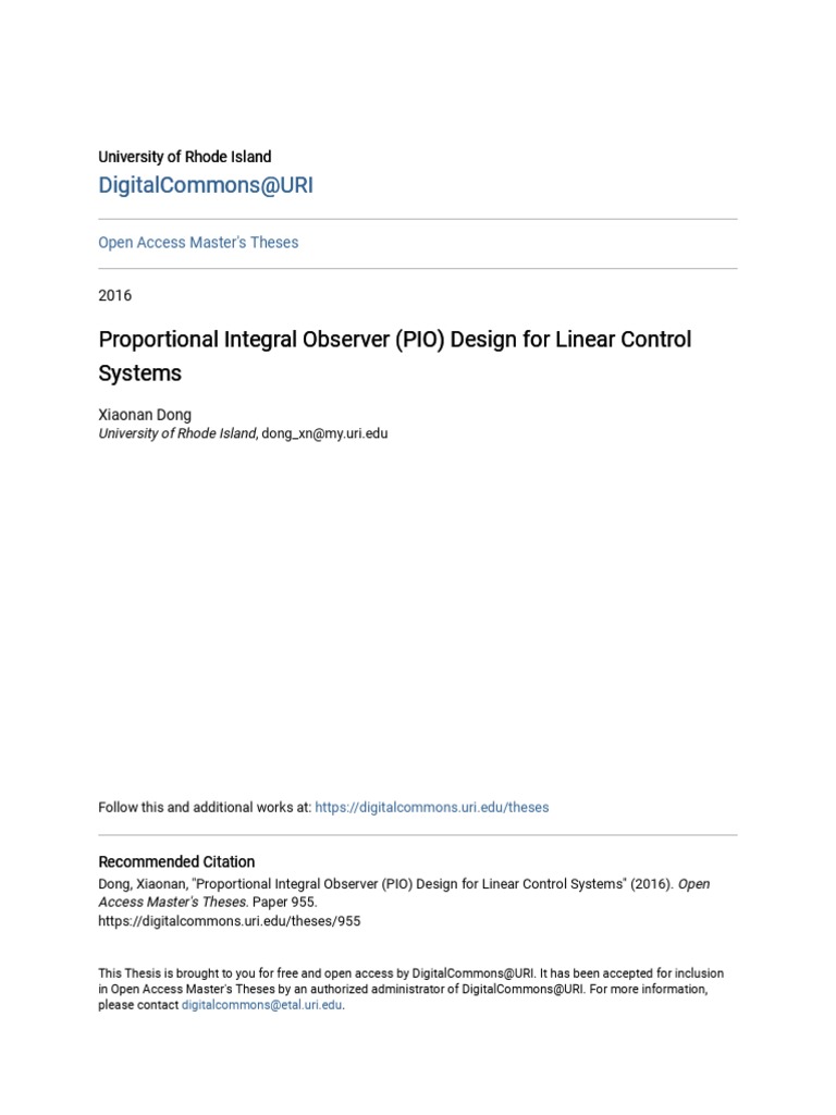 Proportional Integral Observer (PIO) Design For Linear Control Sy | PDF | Control Theory ...