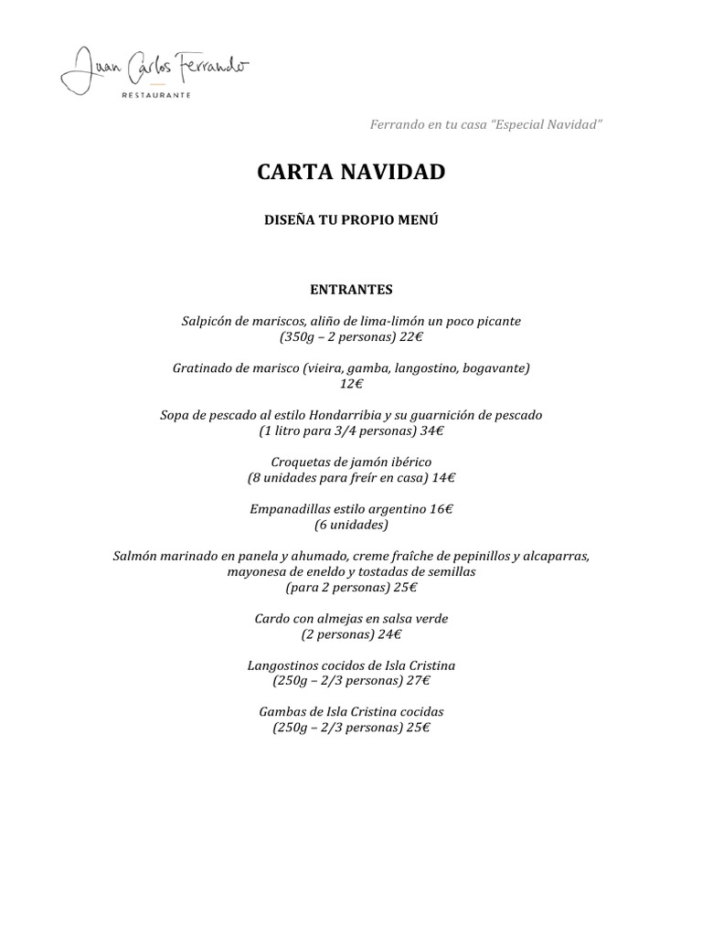 Menú Especial Navidad 2025 Ferrando | PDF | Mariscos | Alimentos
