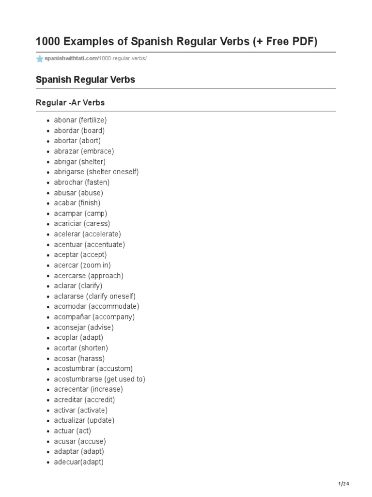 Spanish Regular Verbs | PDF