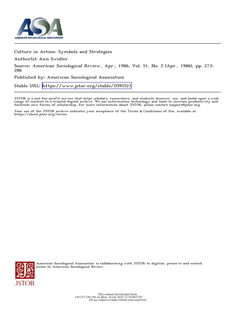 Swindler (1986) - Culture in Action Symbols and Strategies | PDF | Max ...