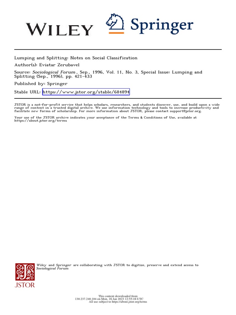 Zerubavel (1996) - Lumping and Splitting Notes On Social Classification ...
