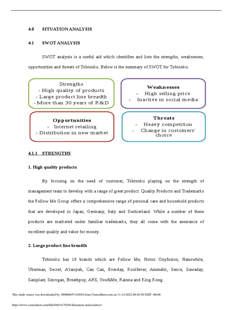 4.0 Sitiuation Analysis | PDF | Shampoo | Swot Analysis