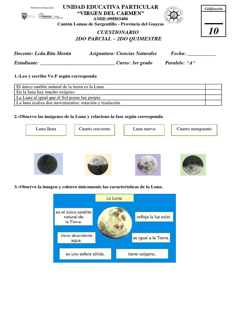 Cuestionarios-2DO parcial-2DO Quim-C.N | PDF | Luna | Química