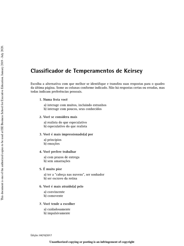GPE-2-PB Classificador de Temperamentos de Keirsey - LC | PDF