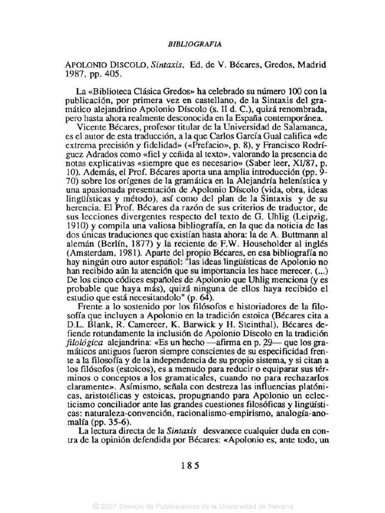 Jaime Nubiola - Apolonio Díscolo, Sintaxis (Reseña) | PDF | Tomás de ...