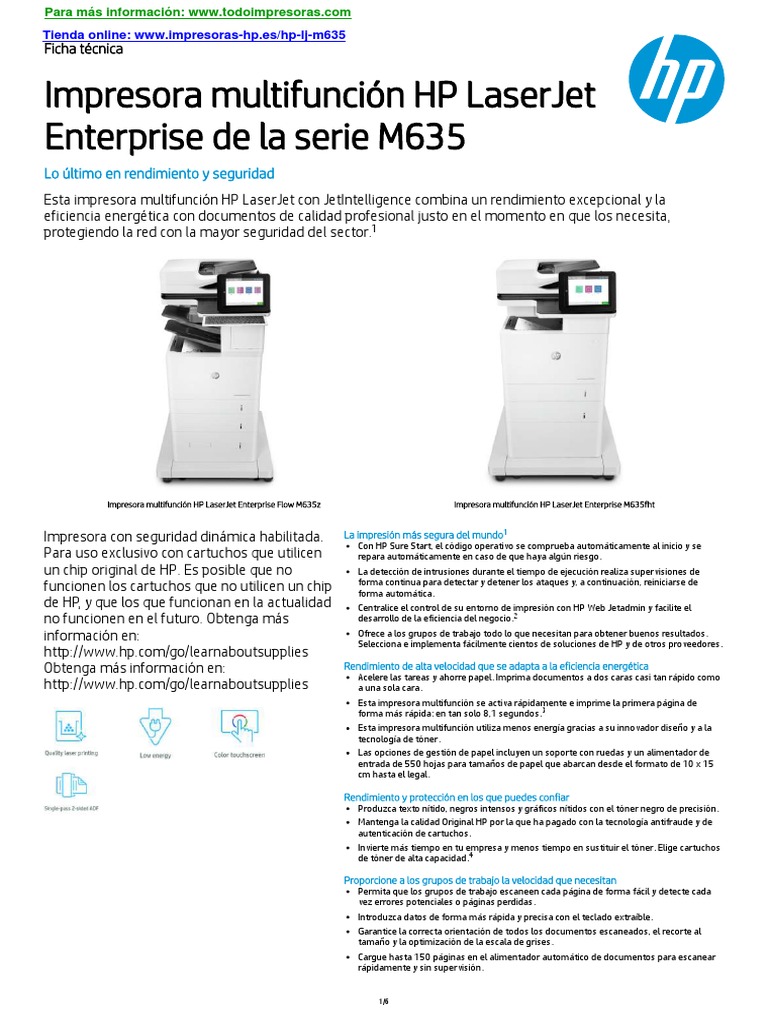 Caracteristicas Impresoras HP Laserjet Enterprise MFP m635 | PDF ...