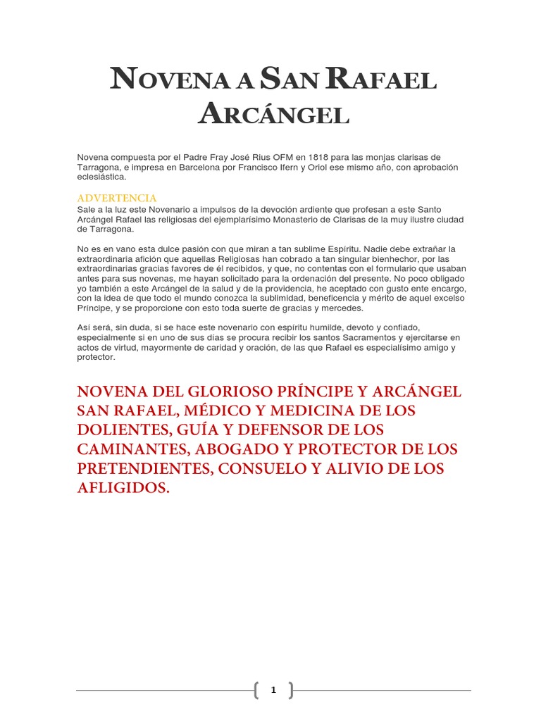 Novena A San Rafael Arcángel | PDF | Oración | orador del Señor