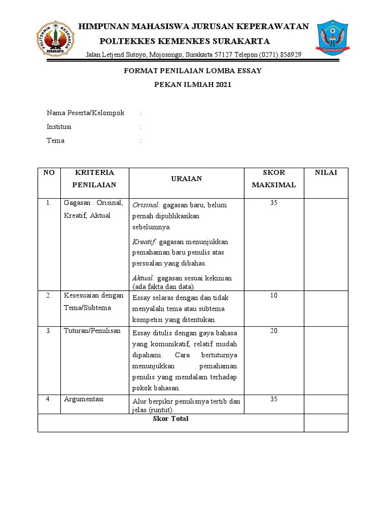 Format Penilaian Lomba Essay | PDF
