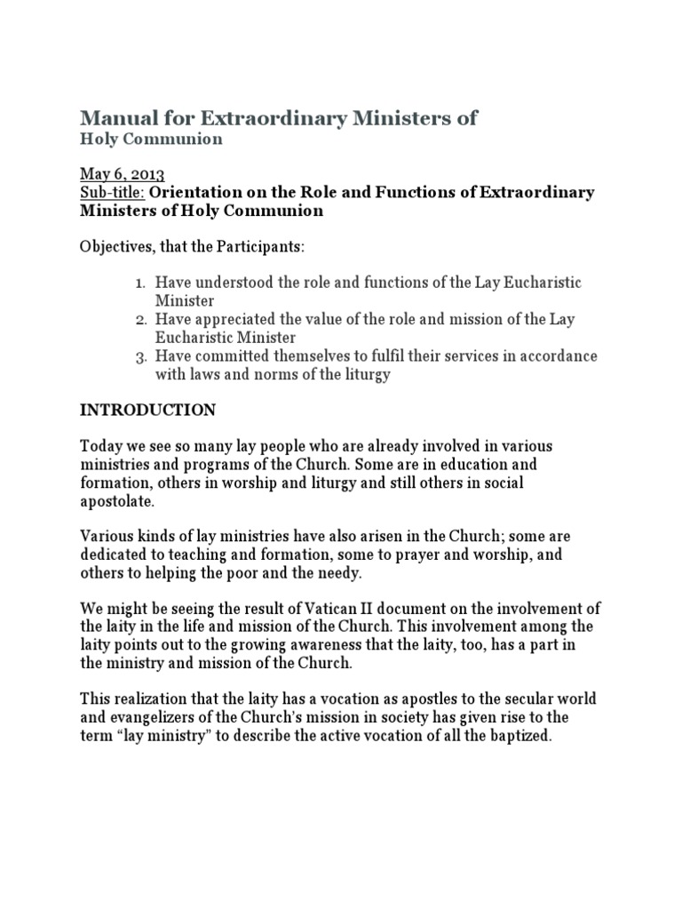 Lay Ministers Formation | PDF | Laity | Eucharist