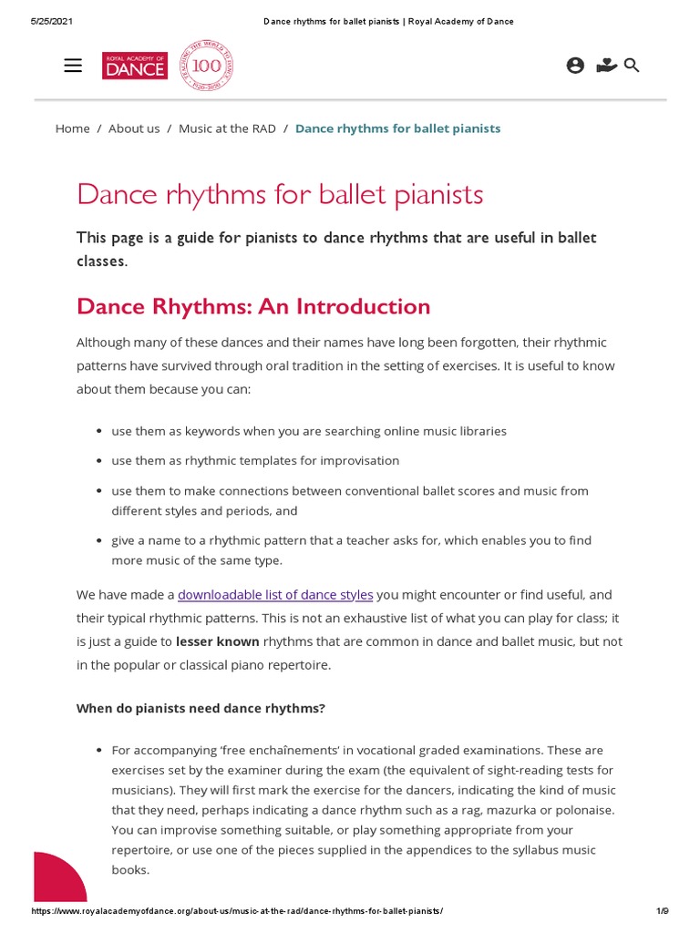 Dance Rhythms For Ballet Pianists - Royal Academy of Dance | PDF ...
