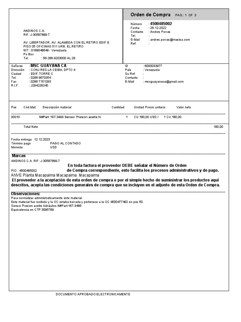 Orden de Compra: PAG.: 1 OF 3 | PDF | Seguro | Póliza de seguros