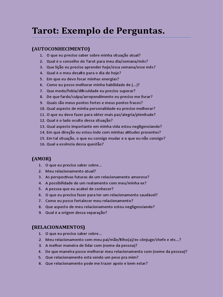 Tarot Exemplo de Perguntas | PDF