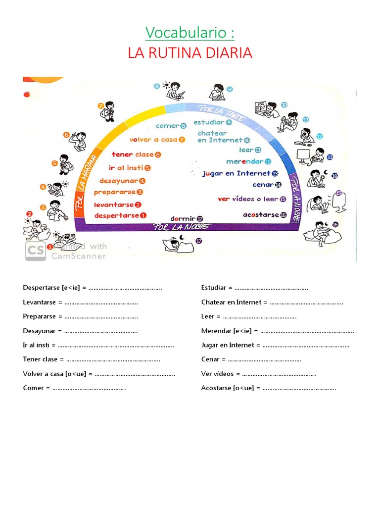 VOCABULARIO La Rutina Diaria | PDF