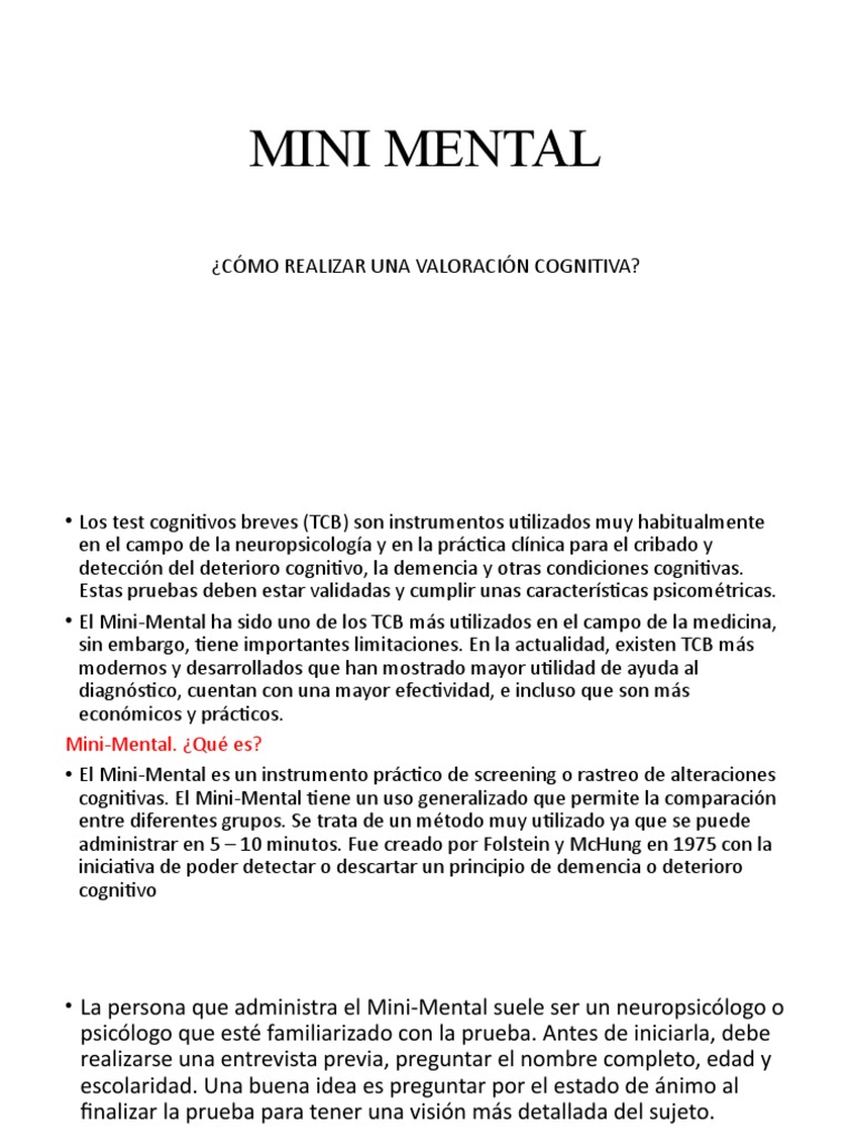 Mini Mental | PDF | Enfermedad de Alzheimer | Memoria
