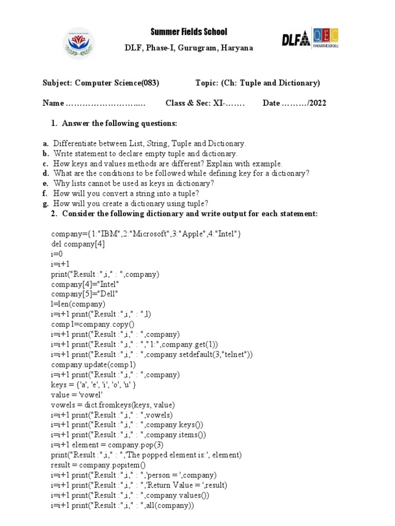Python Dictionary And Tuple Pdf Taxes Computer Programming 4615