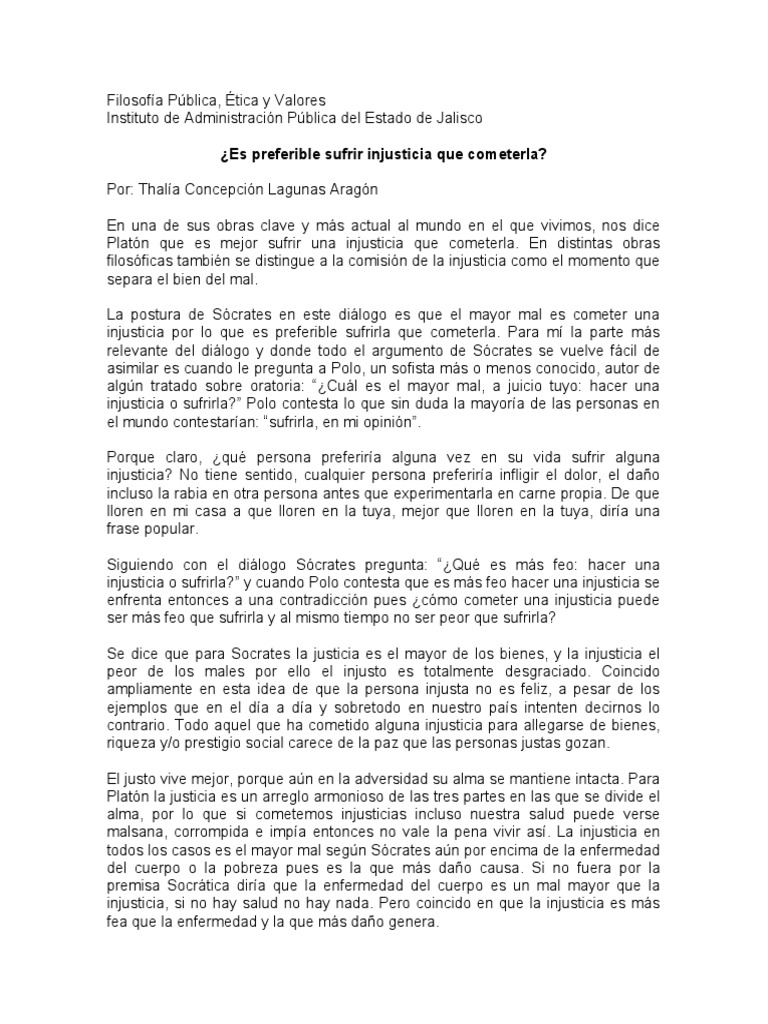 Es Preferible Sufrir Injusticia Que Cometerla | PDF | Sócrates | Platón