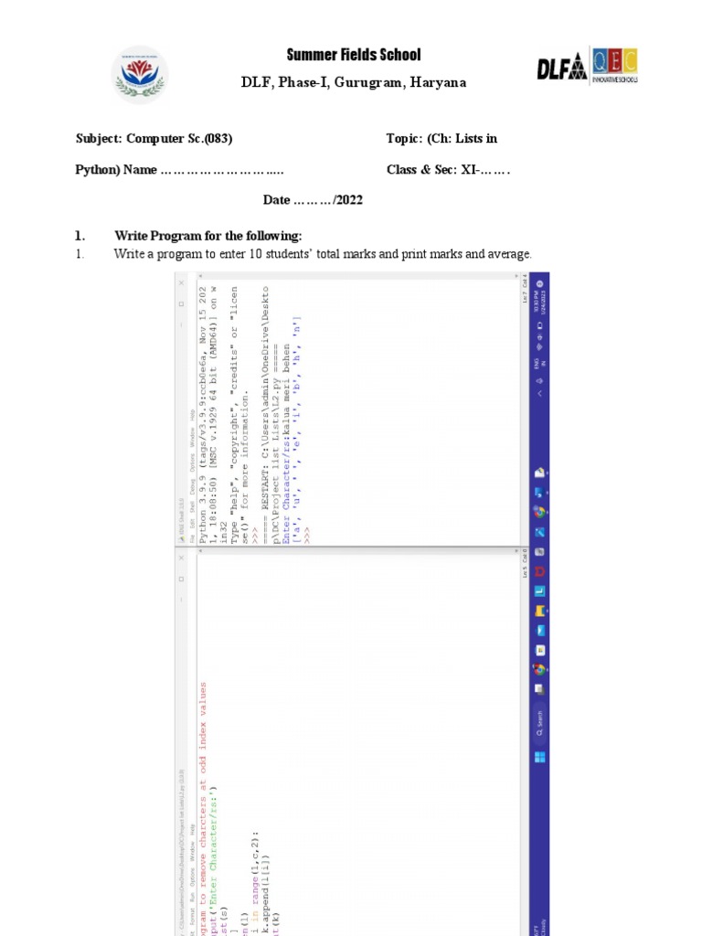 Python List Assignment Pdf Menu Computing Python Programming Language 0559