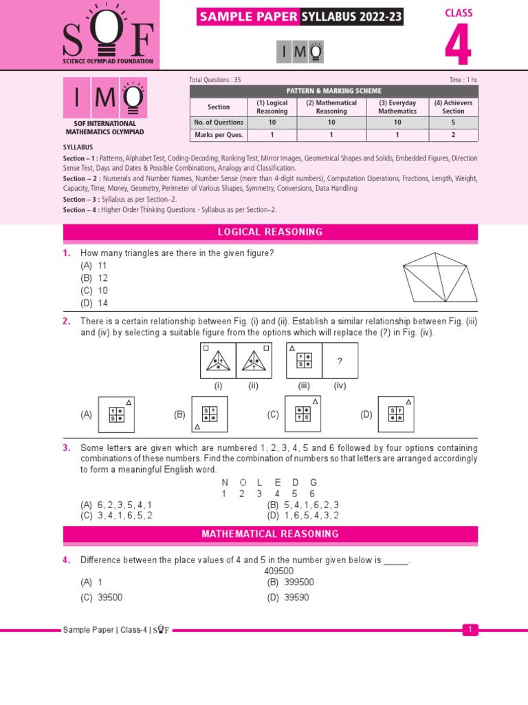 Imo Sample Paper Class-4 | PDF | Geometry | Mathematics