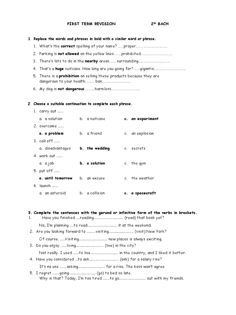 REVISION FIRST TERM - Key | PDF | Linguistics | Grammar