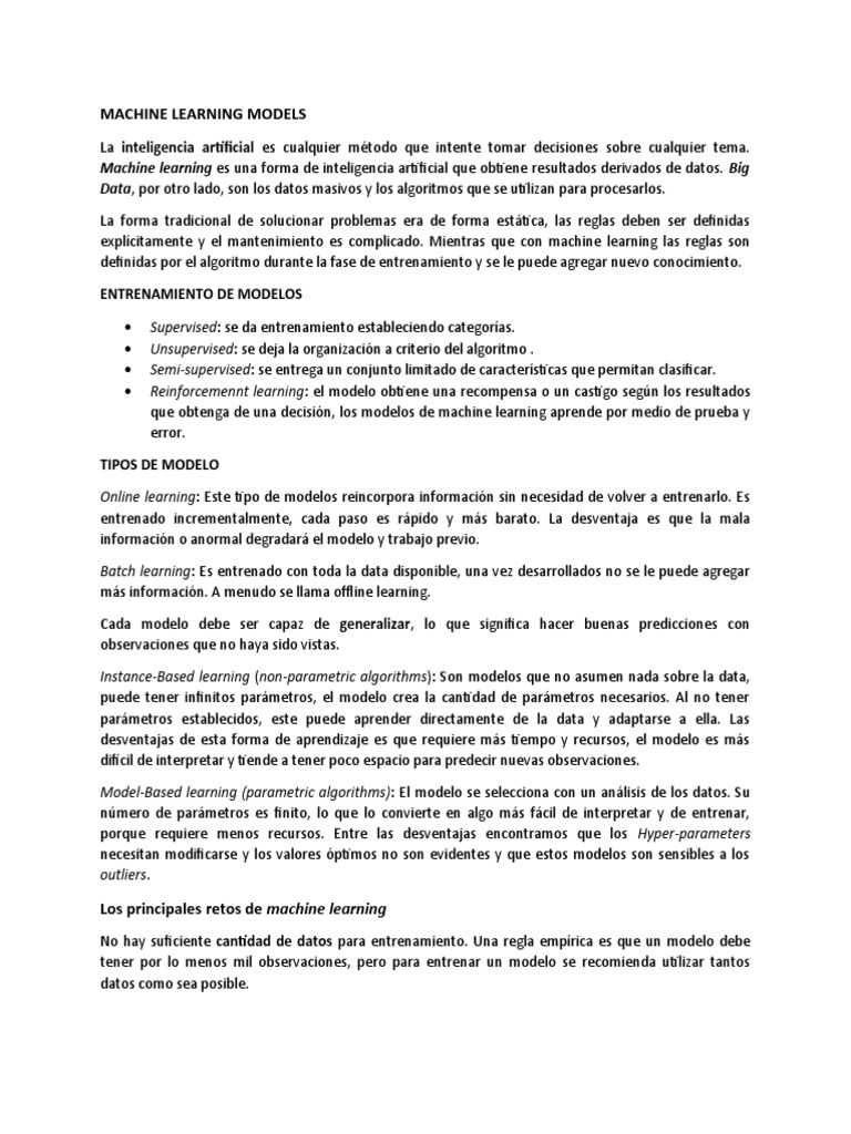 Notas Machine Learning Models | PDF | Aprendizaje automático | Matemáticas Aplicadas