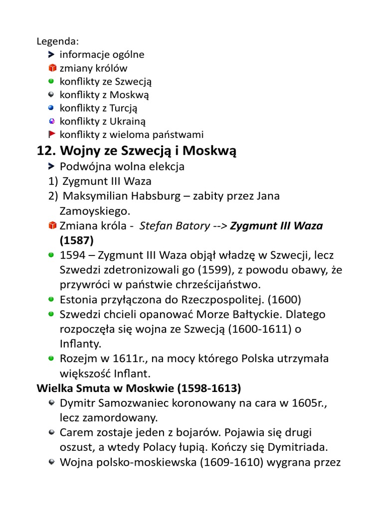 Rzeczpospolita W XVII Wieku Notatki | PDF