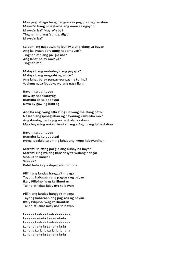 Pag-Asa NG Bayan Lyrics | PDF