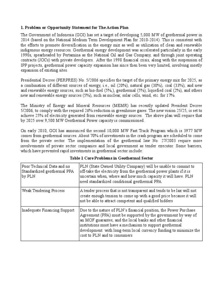 Problem or Opportunity Statement For The Action Plan | PDF | Energy ...