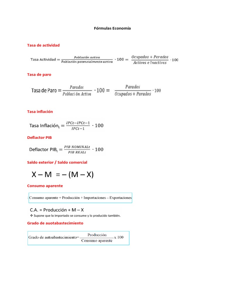 Fórmulas Economía | PDF