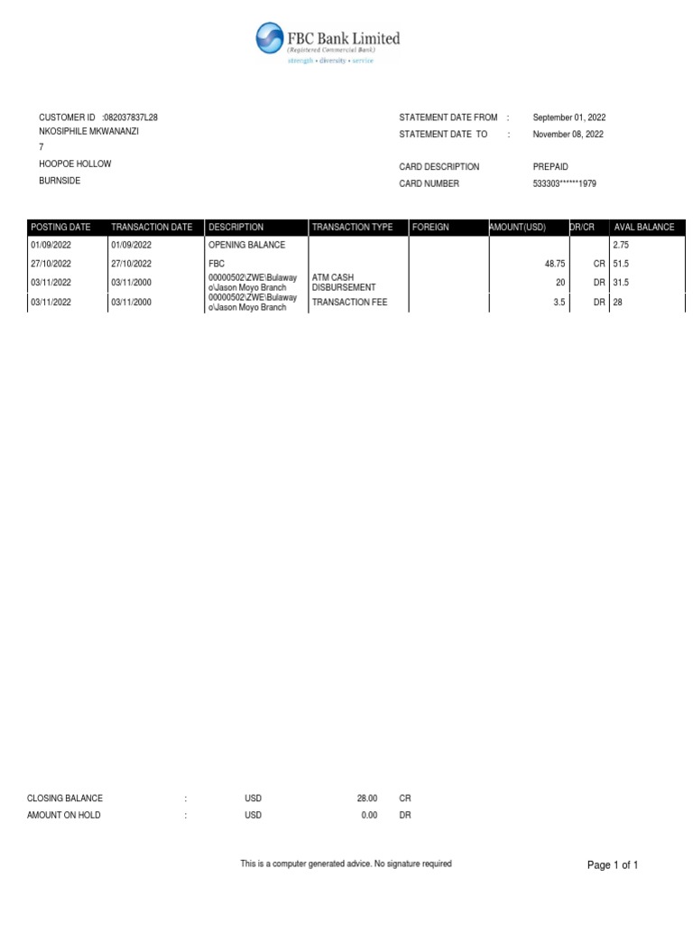 FBC Interim Statement (Running Balance) | PDF