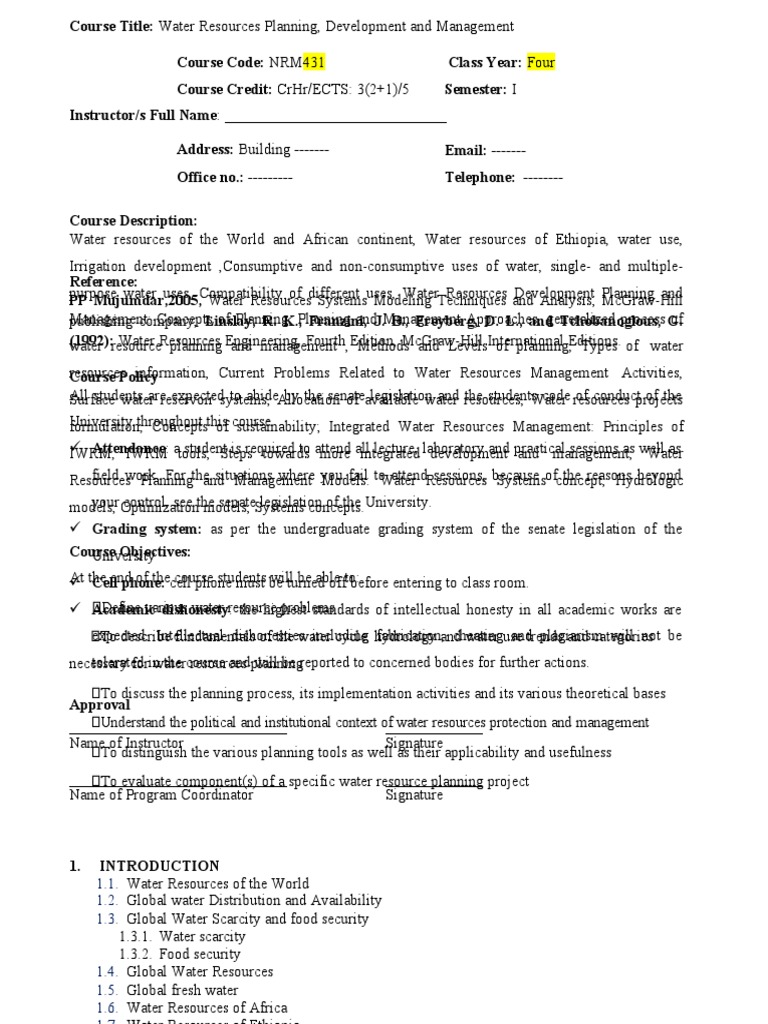 Syllabus of Water Resource Planning and Management | PDF | Water ...