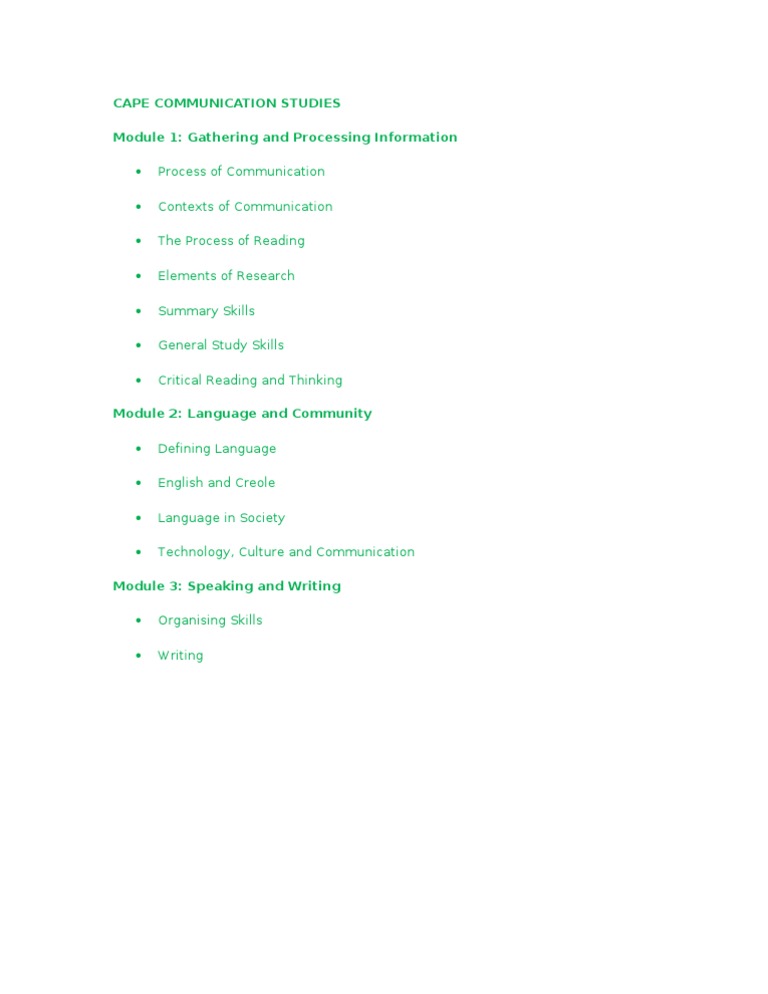 CAPE Communication Studies Overview | PDF | Career & Growth