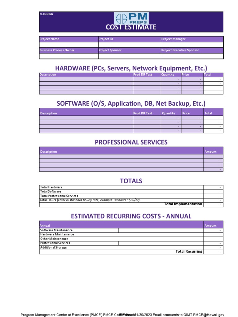 P-9 Cost Estimating Worksheet | PDF | Specification (Technical Standard) | Software