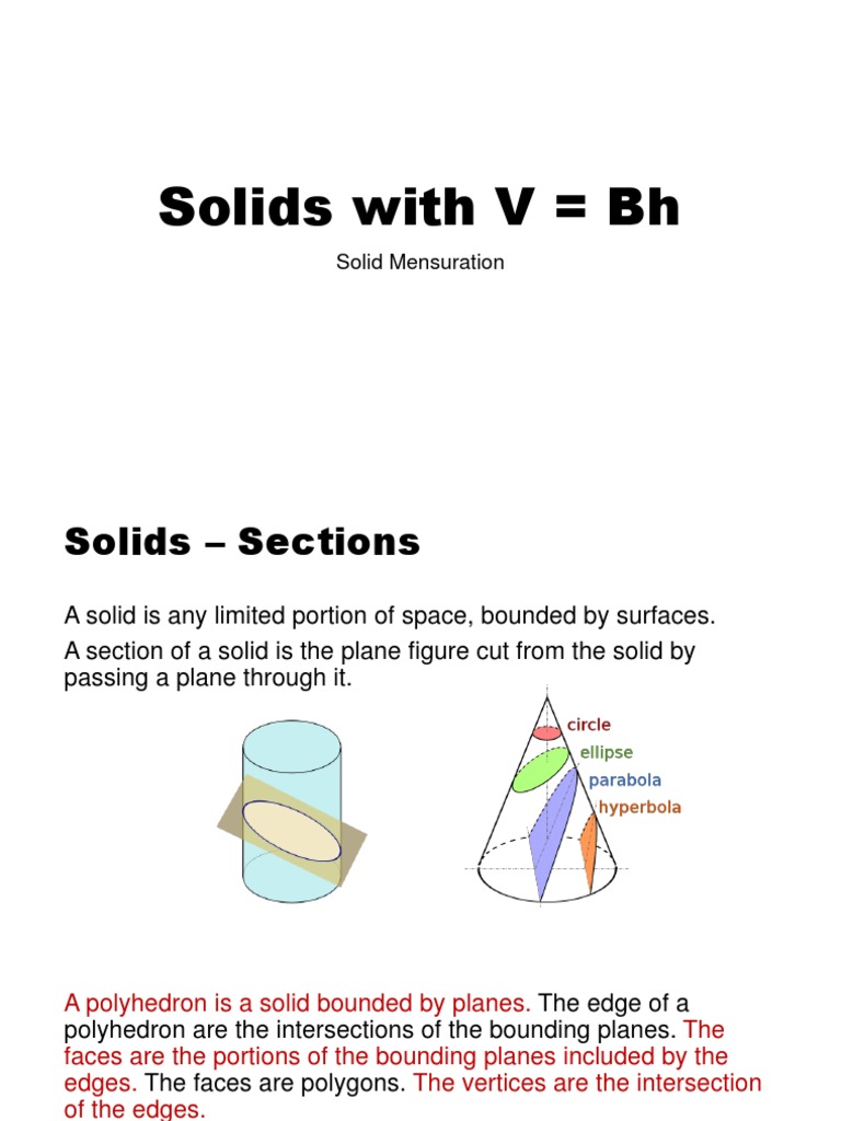 Solid Mensuration Formulas and Concepts | PDF | Area | Geometric Objects