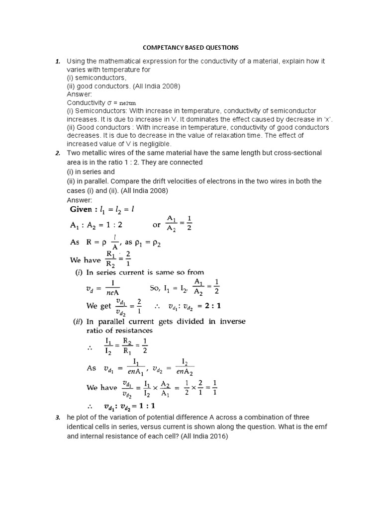 Competancy Based Questions | PDF | Electrical Resistivity And ...
