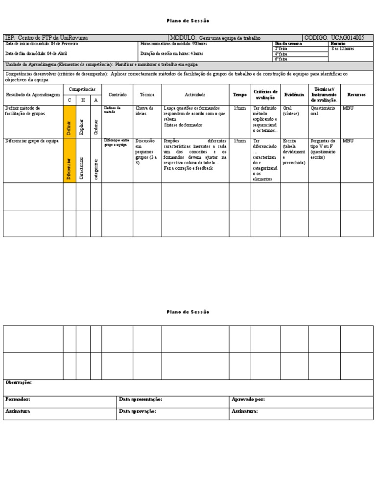 Plano de Sessão Modelo | PDF Plano de Sessão Modelo | PDF