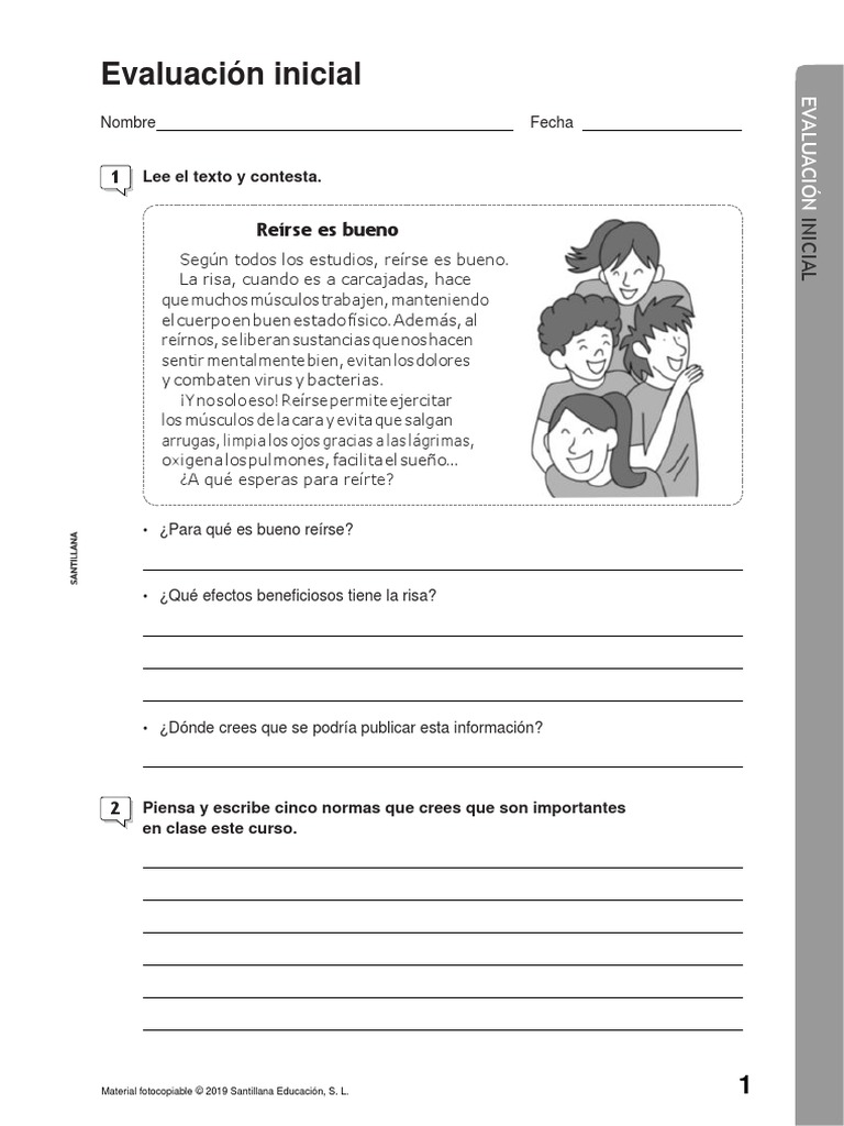 Prueba Inicial Lengua 5º Primaria | PDF | La risa | Lingüística