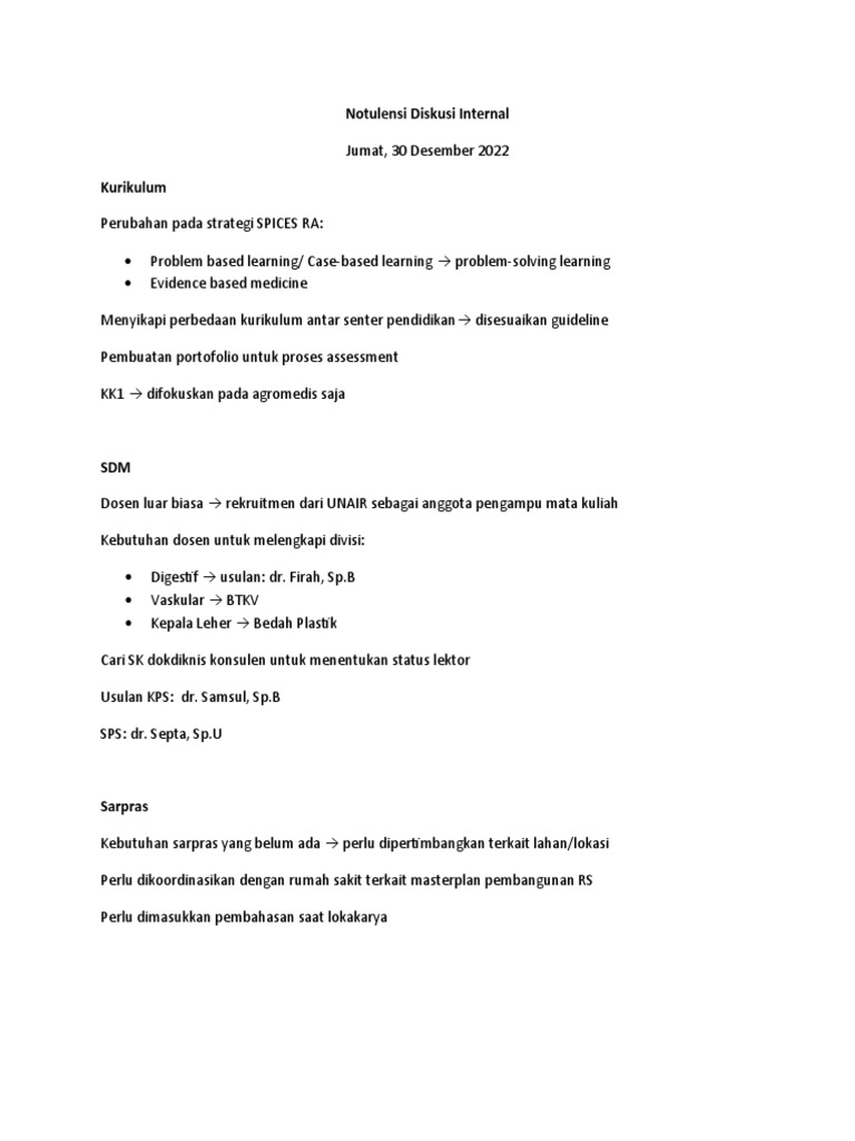 Notulensi Diskusi Kurikulum dan SDM | PDF