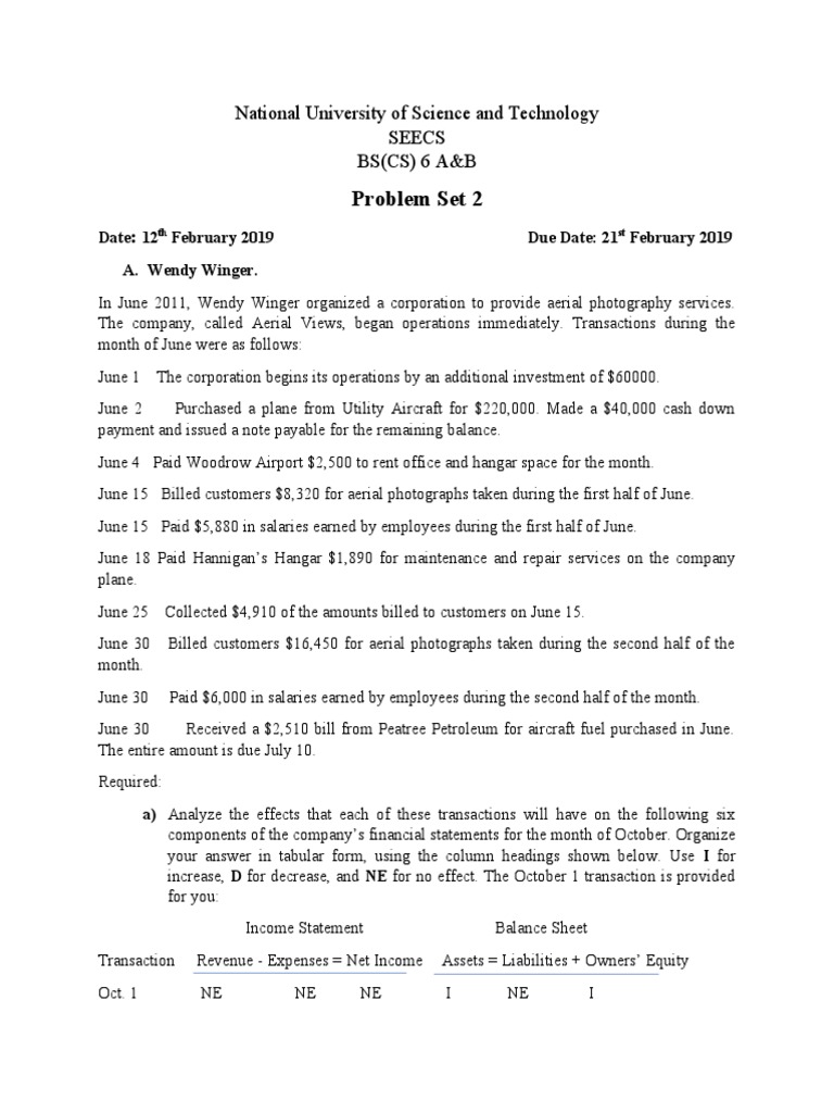 Problem Set 2 | PDF | Cheque | Balance Sheet