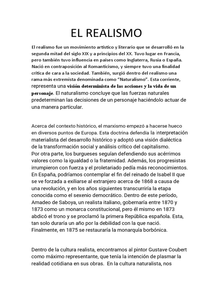 Características del Realismo Literario | PDF | Realismo literario ...