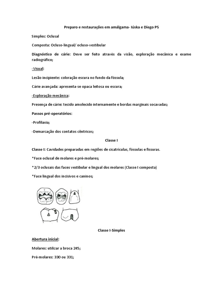 Preparo Cavitaìrio Classe I %2c II e III | PDF | Áreas da odontologia ...